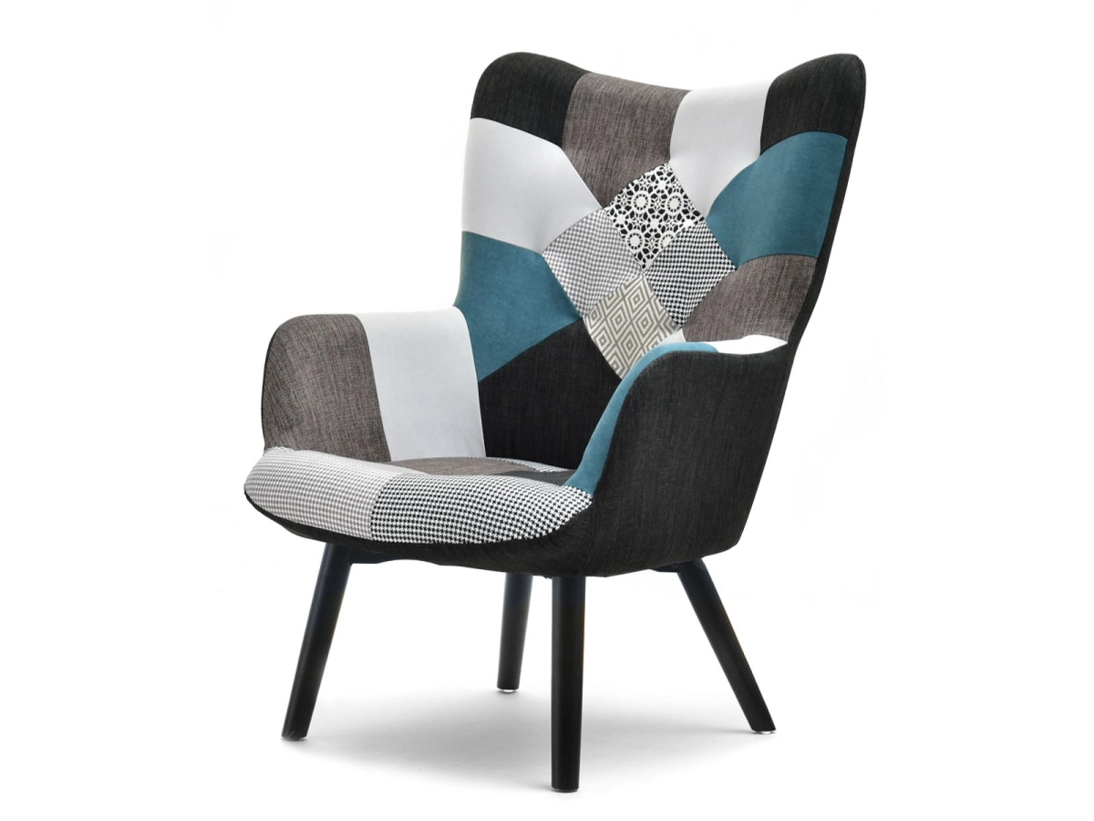 Wzorzysty fotel NURIA PATCHWORK 4 - CZARNE nogi