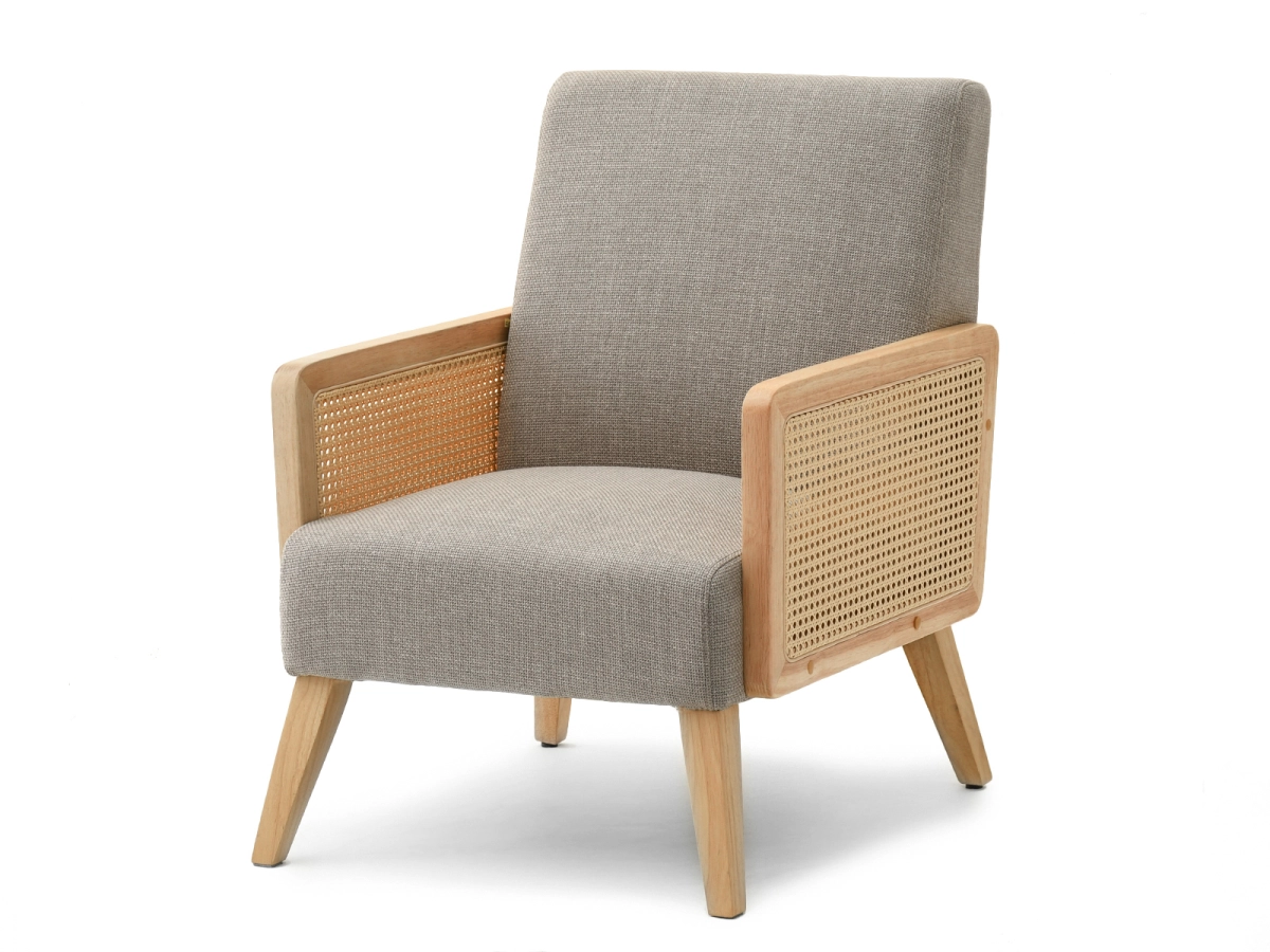 Fotel rattanowy boho FOSTER BEŻOWY NOGI DĄB